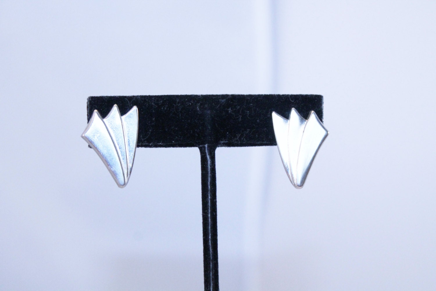 Fan Look Silver Tone Modern Style Earrings - Pierced - Etsy