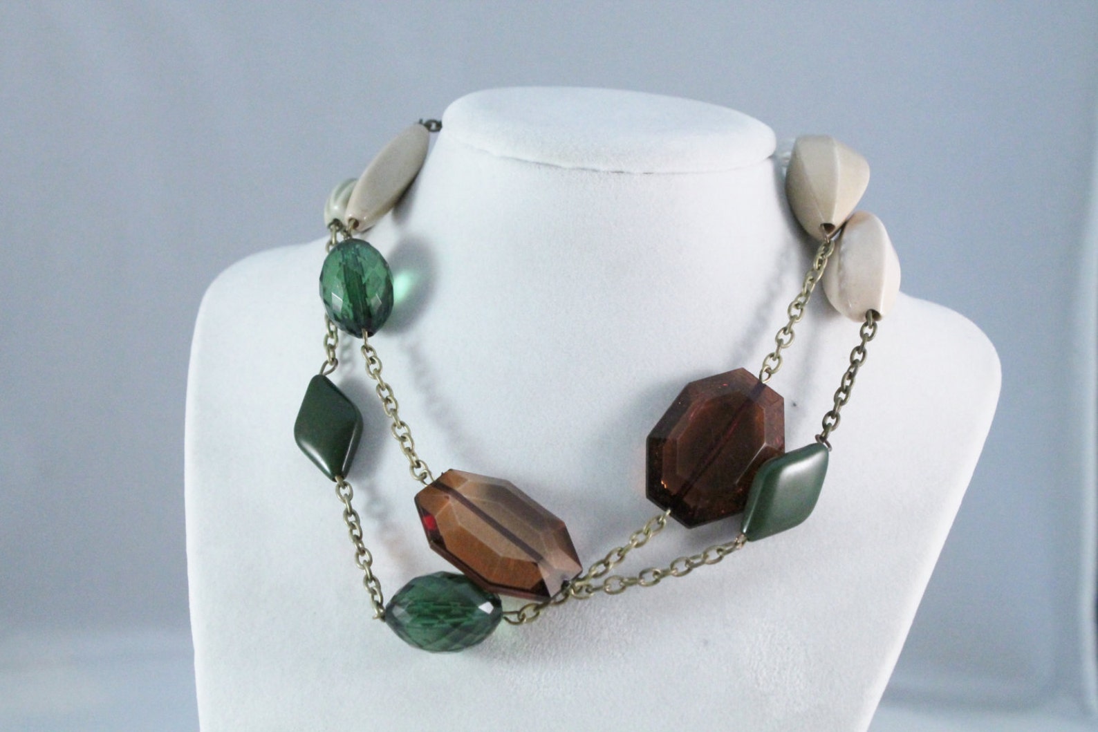 Long Green, Tan and Amber Plastic Bead Fashion Necklace - Etsy