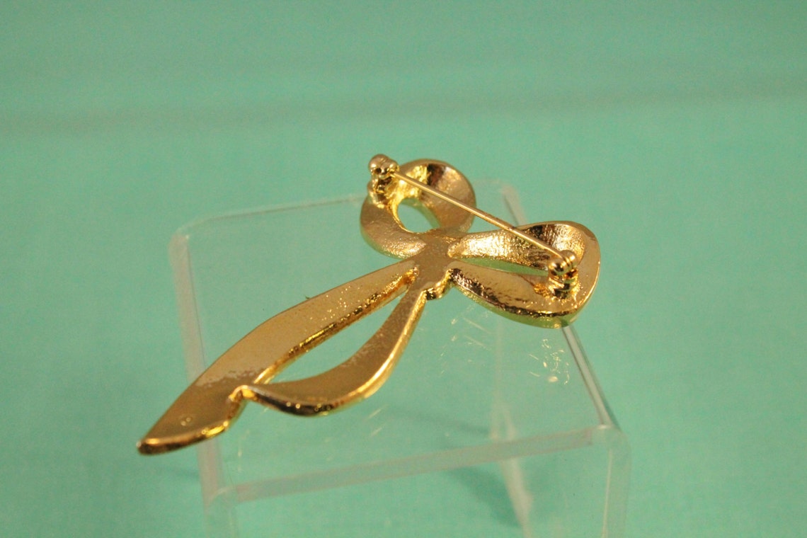 Long Golden Bow With Ivory Enamel Pin / Brooch - Etsy