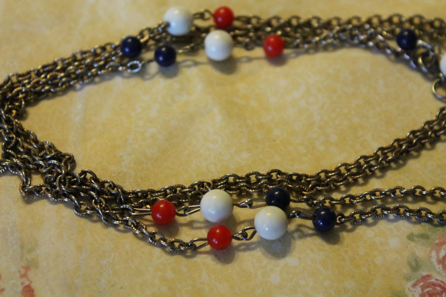 Simple Red, White and Blue Bead Long Chain Necklace - Etsy