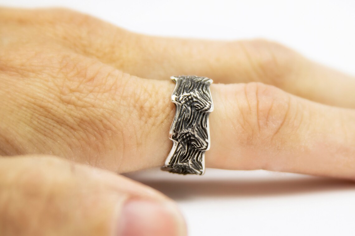 Wave Textured Band in Sterling Silver | Etsy