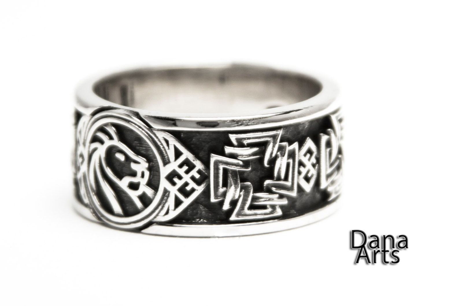 14k Gold Celtic Lion Band Coptic Cross Lion Ring - Etsy