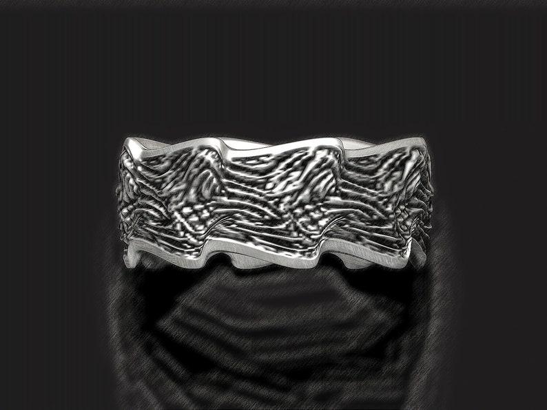 Wave textured band in sterling silver | Etsy