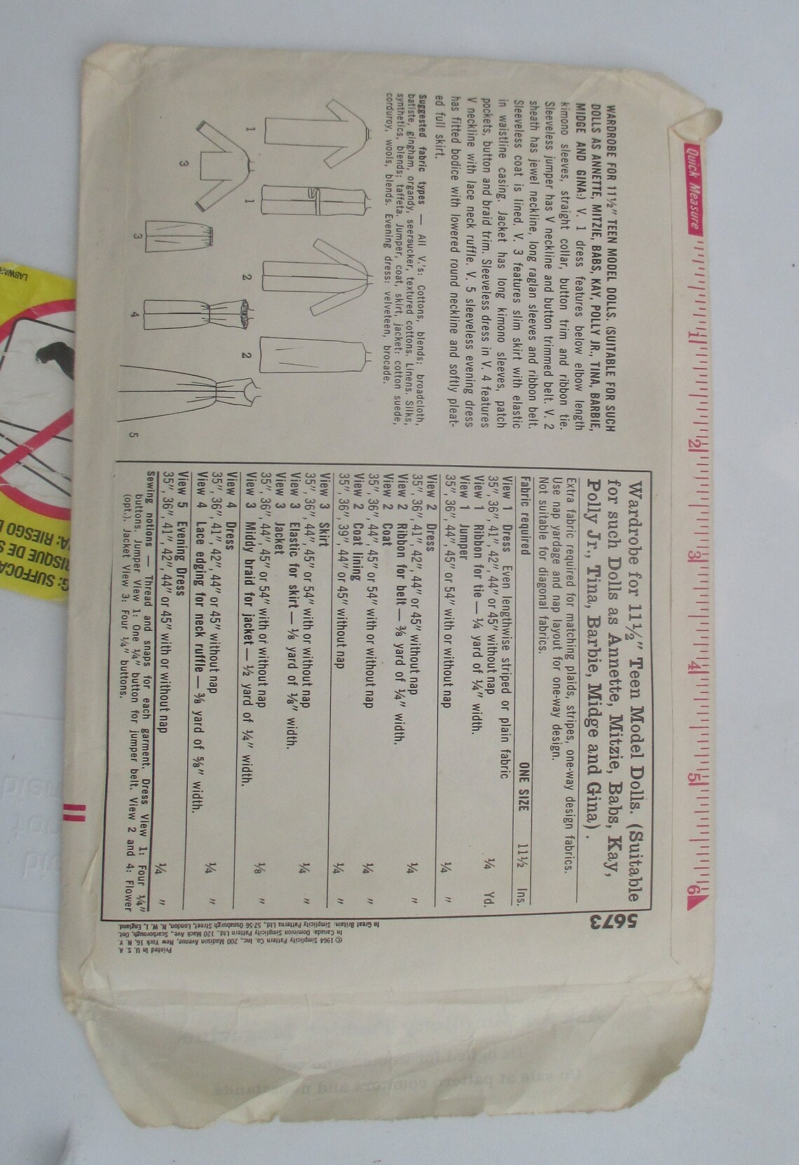 Simplicity Barbie and Friends Wardrobe Sewing Pattern #5673 Mostly ...