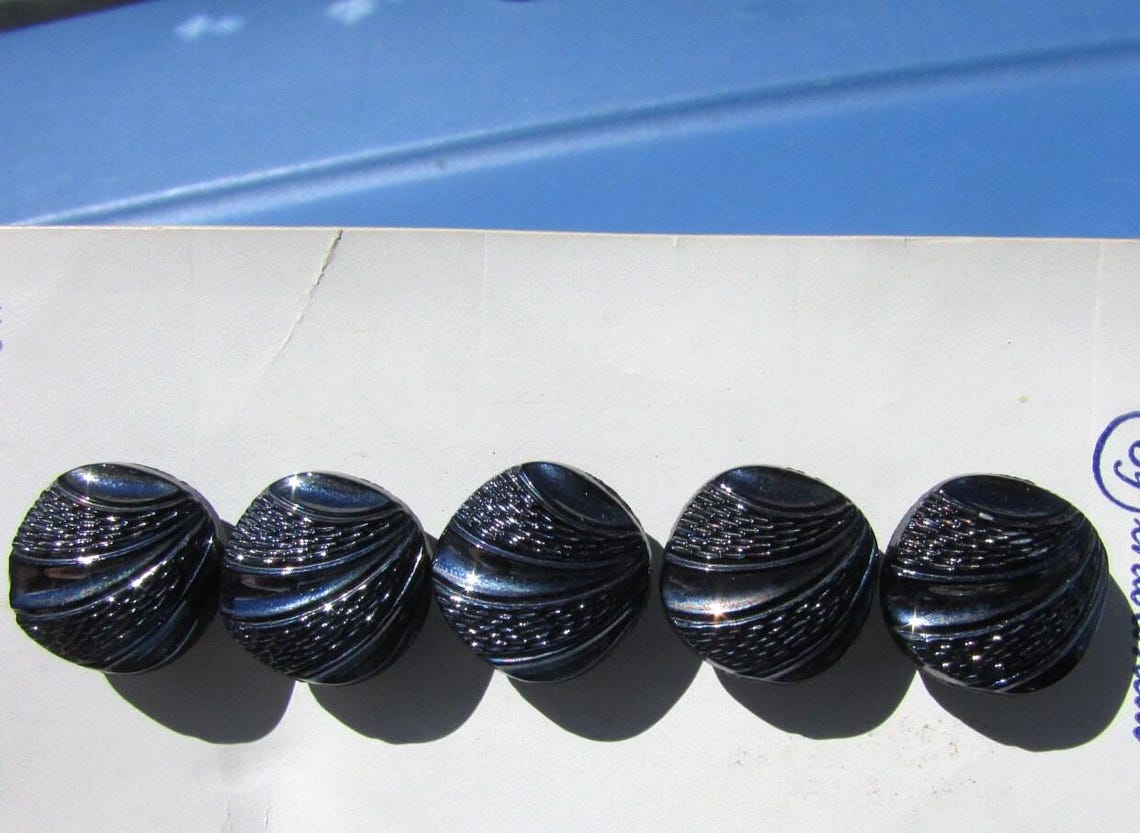 Vintage Glass Buttons Textured Slate Blue Germany Set of 5 Original ...