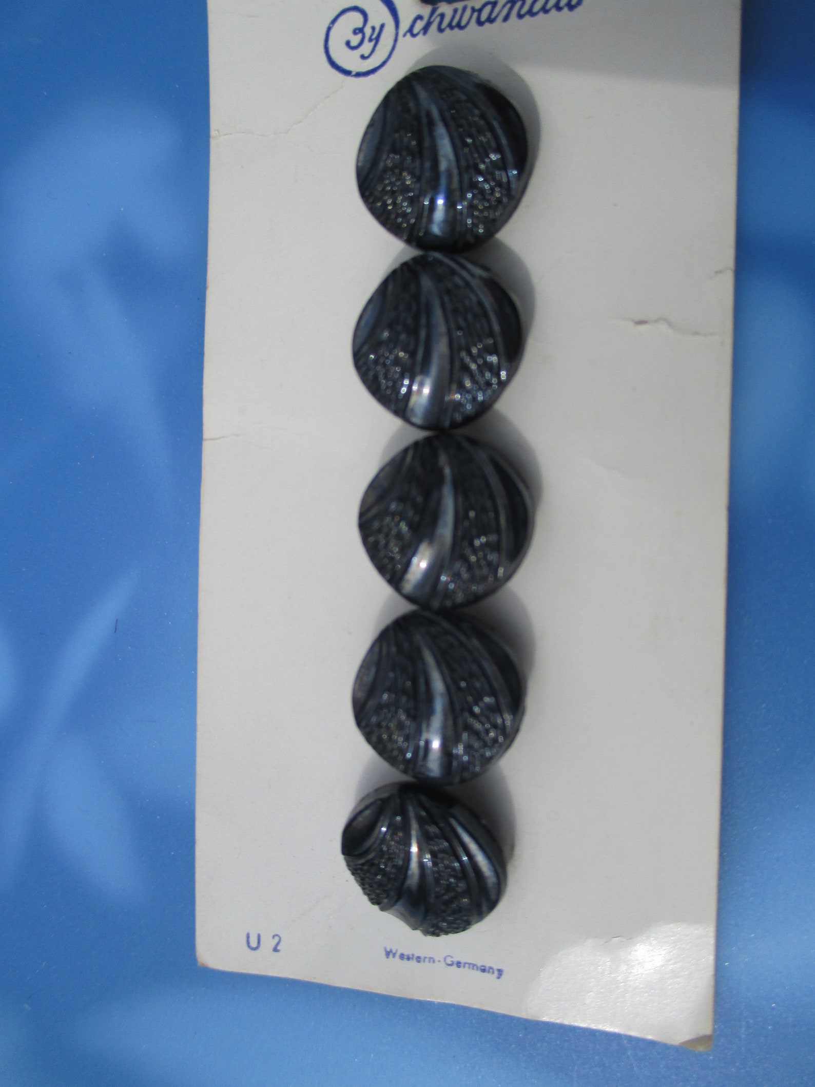 Vintage Glass Buttons Textured Slate Blue Germany Set of 5 Original ...