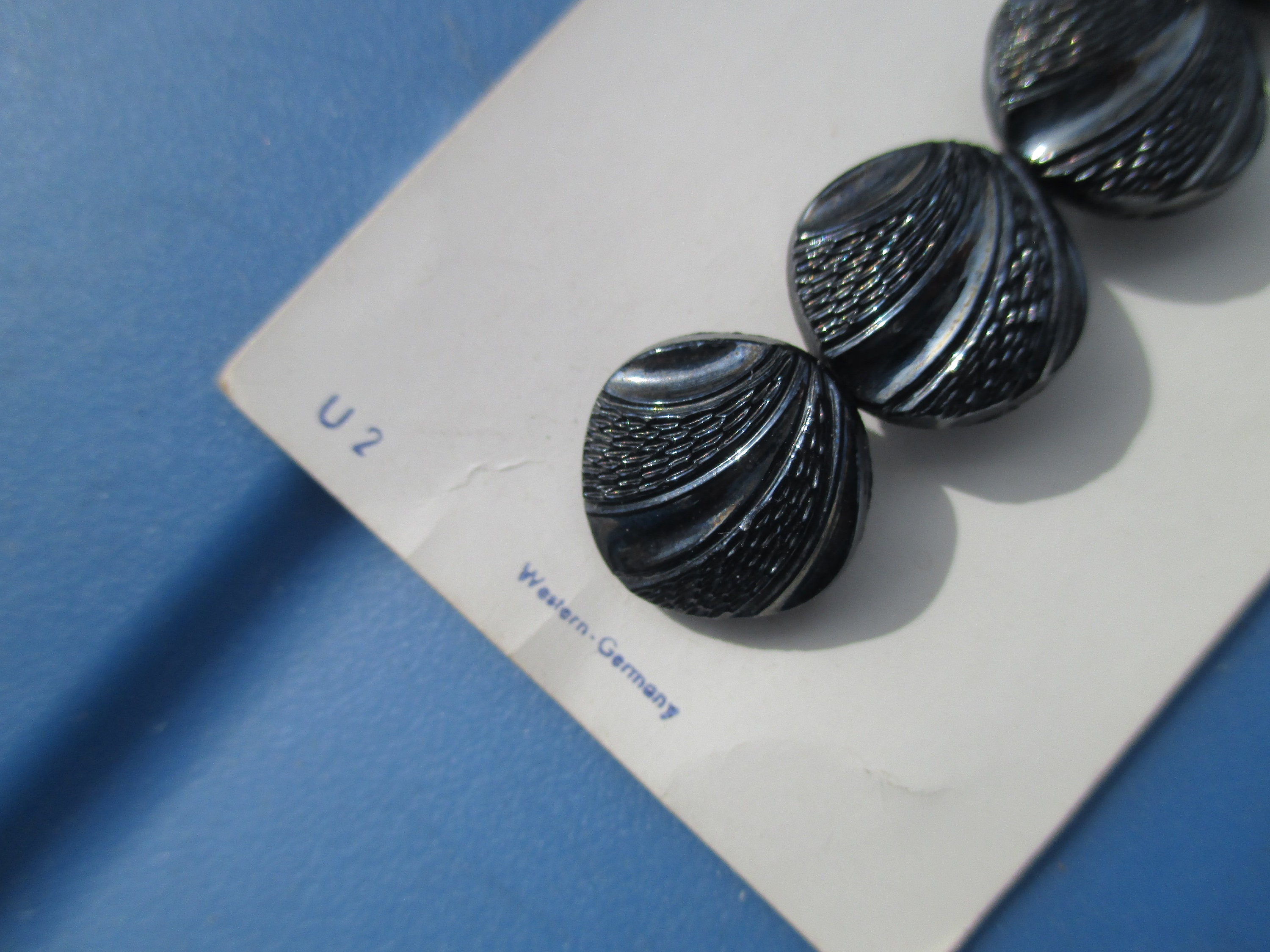 Vintage Glass Buttons Textured Slate Blue Germany Set of 5 Original ...