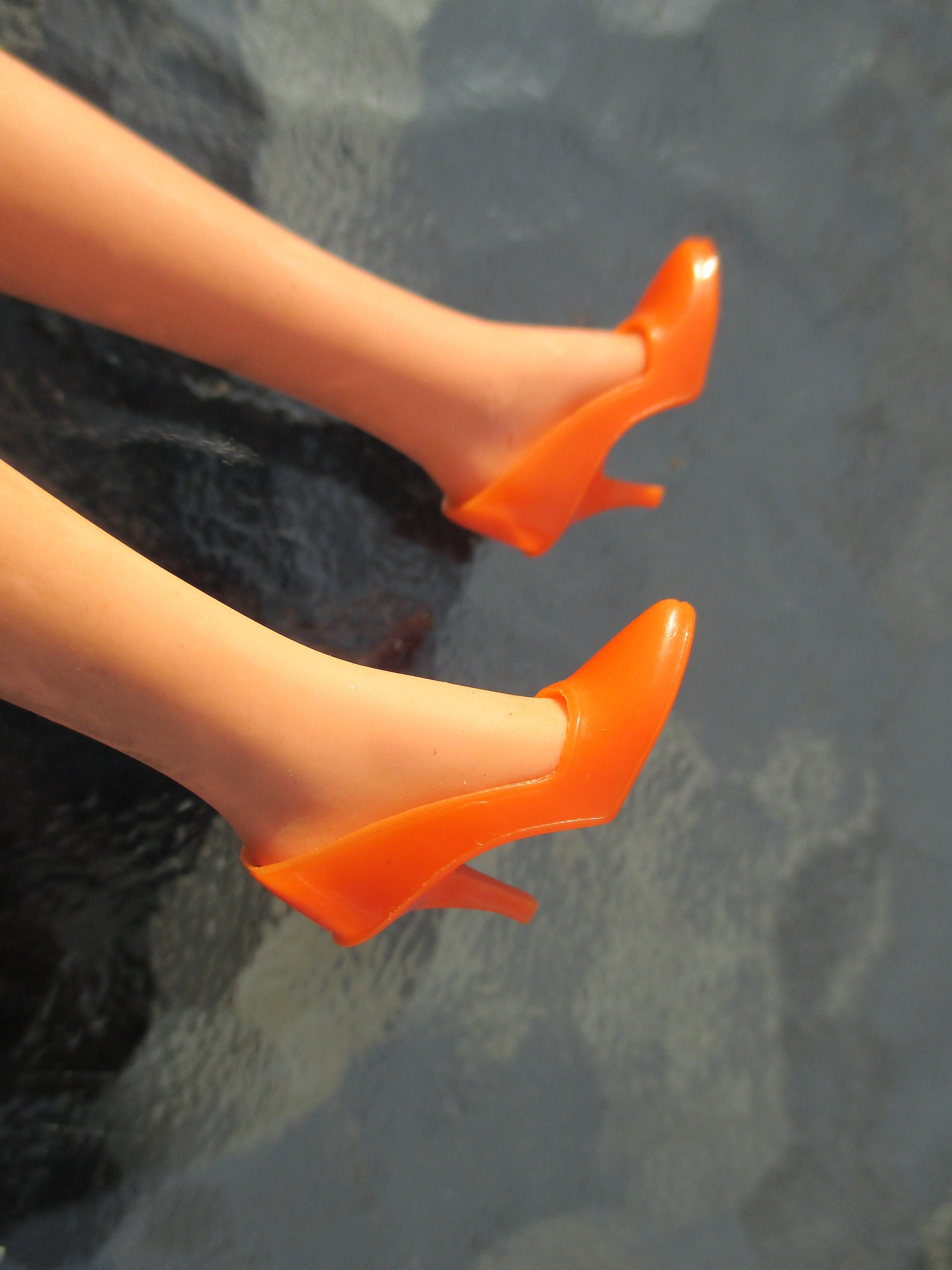 Vintage Barbie Shoes Closed Toe Pumps Orange Original Japan Mattel 1960