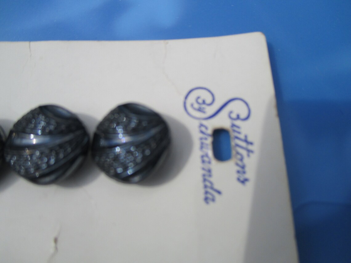 Vintage Glass Buttons Textured Slate Blue Germany Set of 5 Original ...