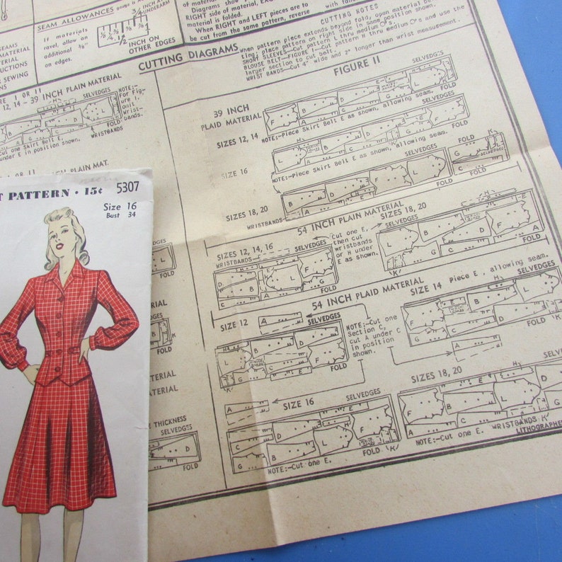 Du Barry Sewing Pattern Two Piece Suit Dress #5307 1942 Misses Size 16 ...