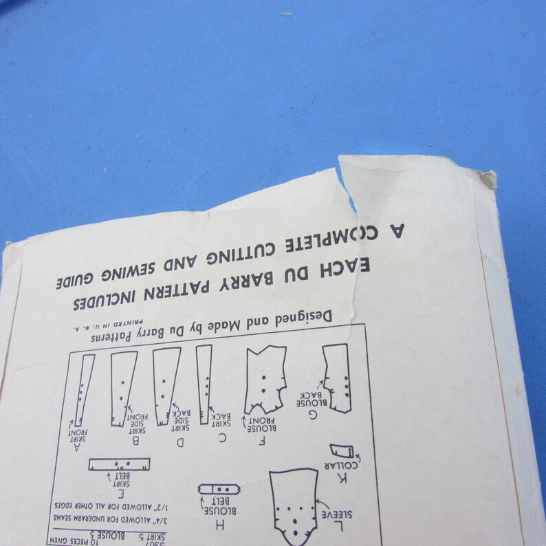 Du Barry Sewing Pattern Two Piece Suit Dress #5307 1942 Misses Size 16 ...