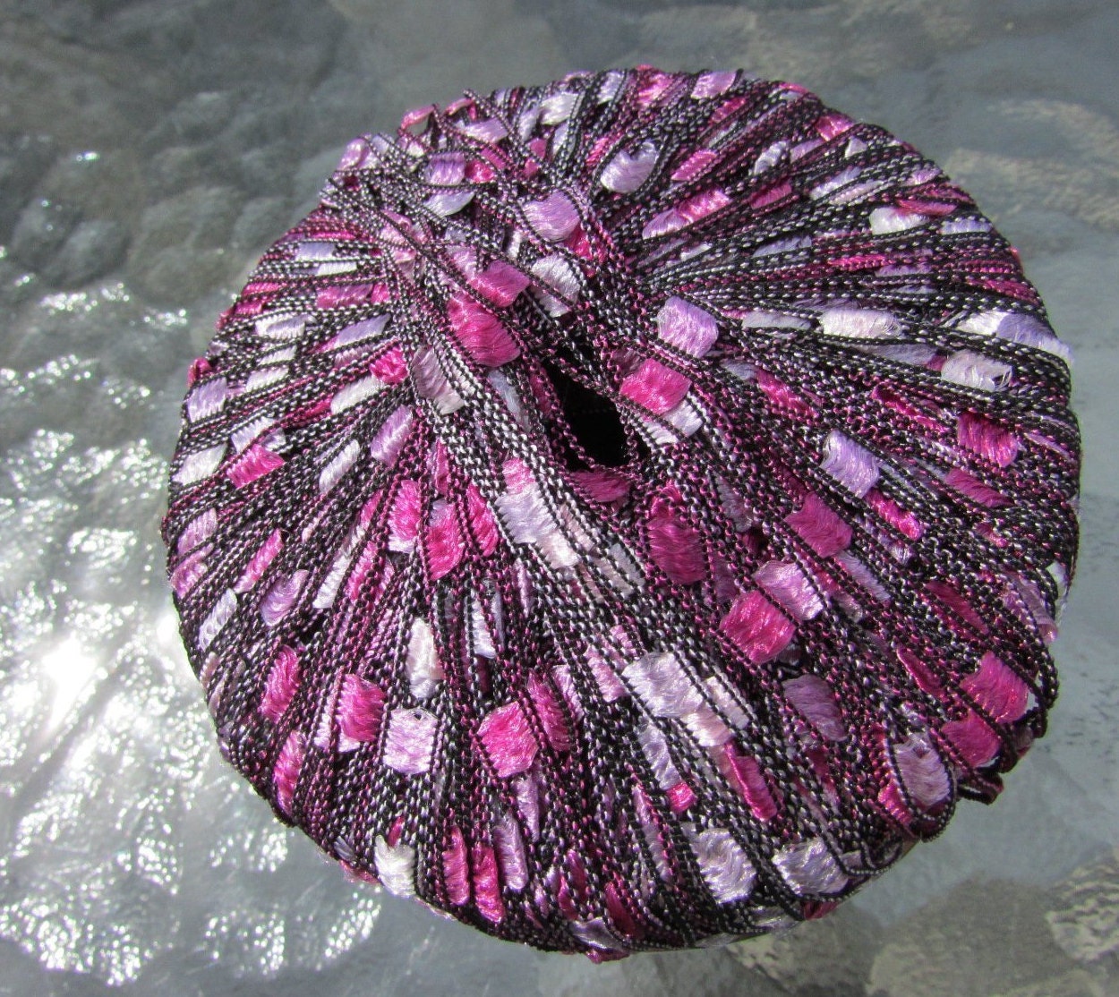 Knitting Fever Dazzle Ladder Ribbon Yarn Color 105 Magenta Pink Black ...