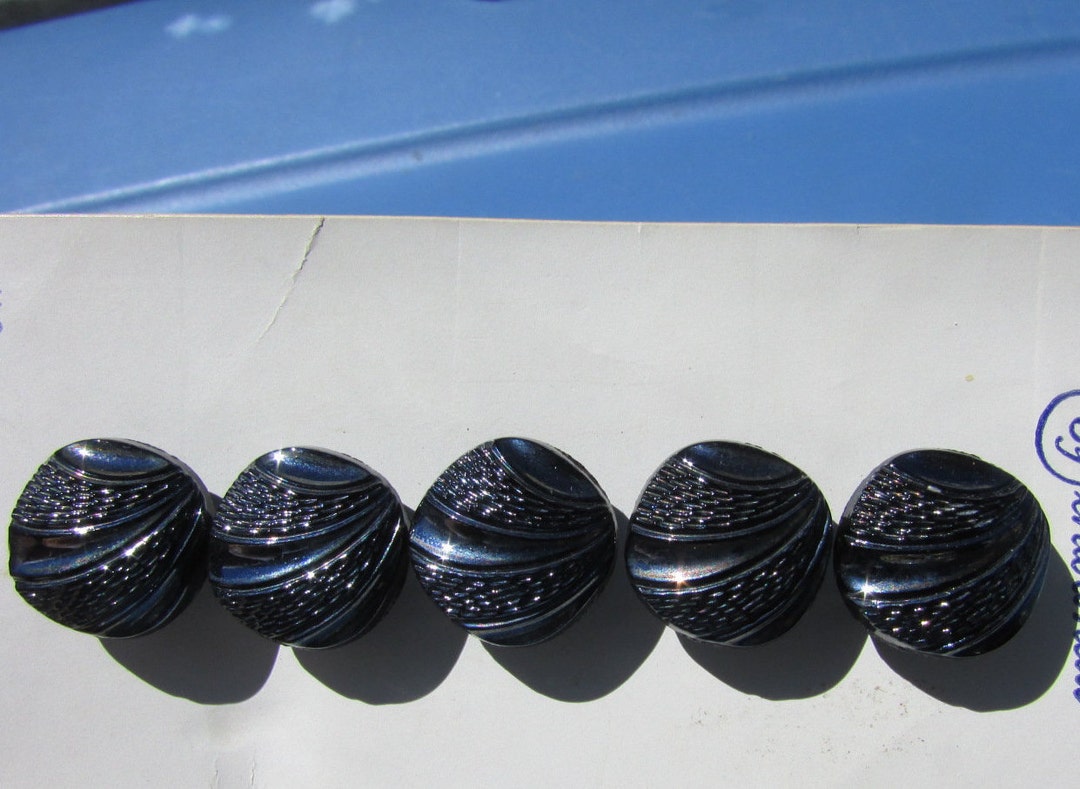 Vintage Glass Buttons Textured Slate Blue Germany Set of 5 Original ...