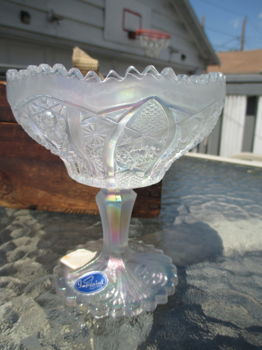 Imperial Carnival Glass Compote Pedestal Stem Fruit Comport Vintage - Etsy