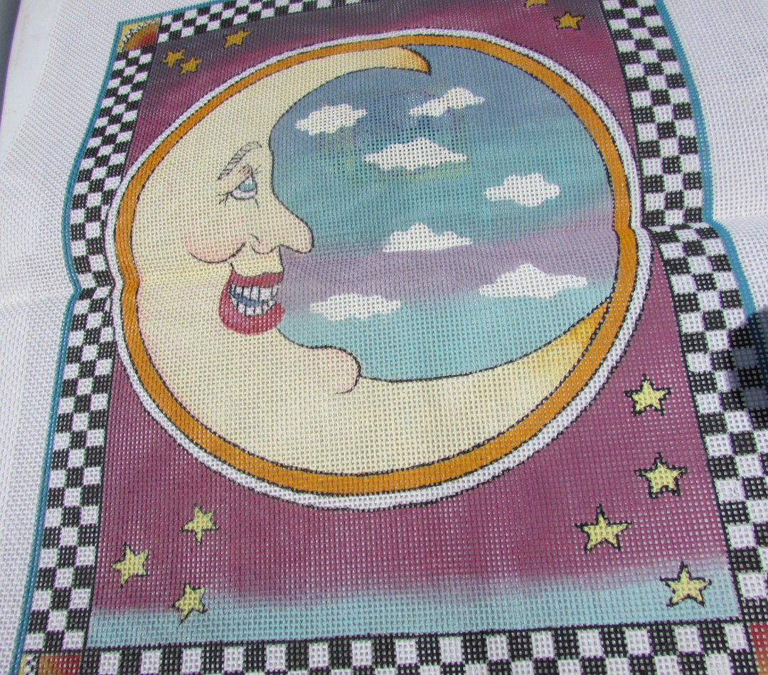 Vintage Crescent Moon Needlepoint Canvas Hand Painted - Etsy