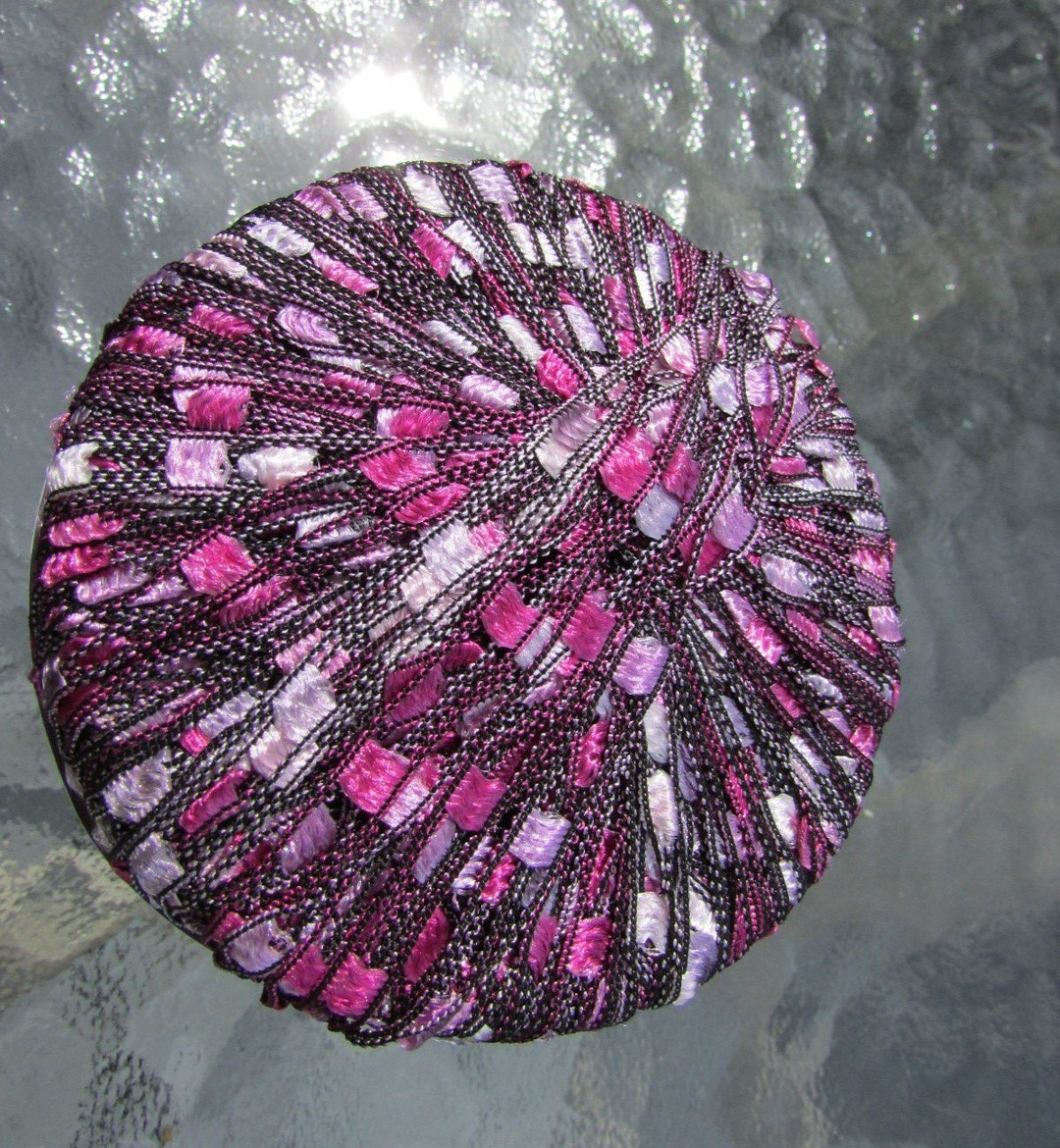 Knitting Fever Dazzle Ladder Ribbon Yarn Color 105 Magenta Pink Black ...