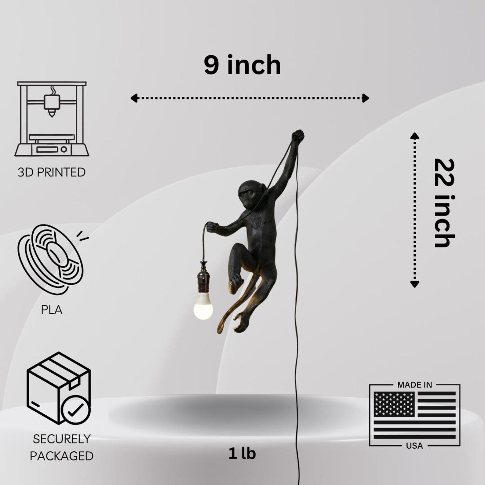 3D Printed Monkey Wall Sconce • Hanging Sculpture Lamp • Modern ...