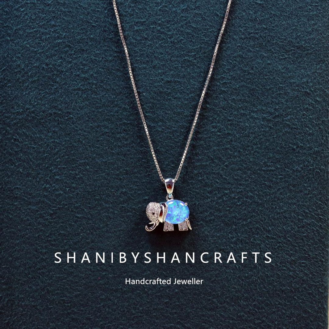 Elephant Necklace With Blue Opal, Sterling Silver Pendant, Birthday ...