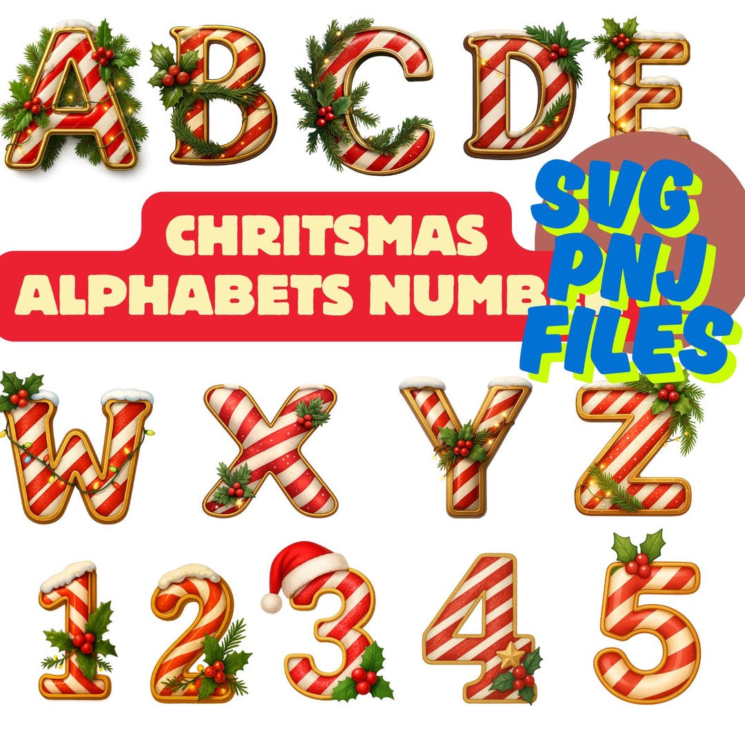 Christmas Alphabet and Numbers PNG Bundle (digital Download) - Etsy