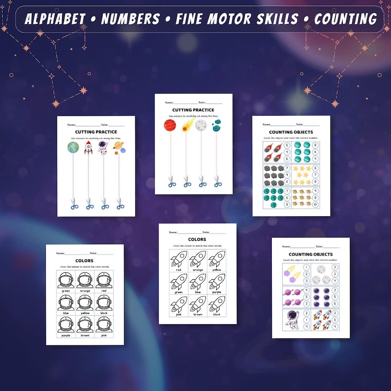 Space Preschool Worksheets Printable | Trace Count Color Alphabet ...