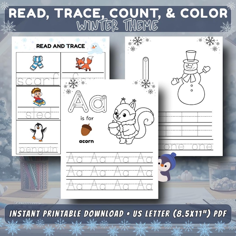 Winter Alphabet & Counting Worksheets | A-Z, 1-10, Tracing Pages ...