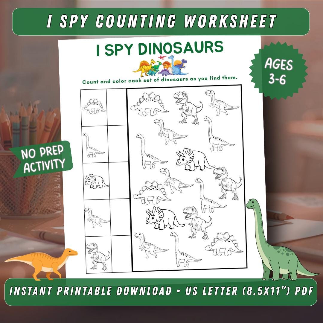I Spy Dinosaurs Worksheet | Dinosaur Counting Activity Printable - Etsy