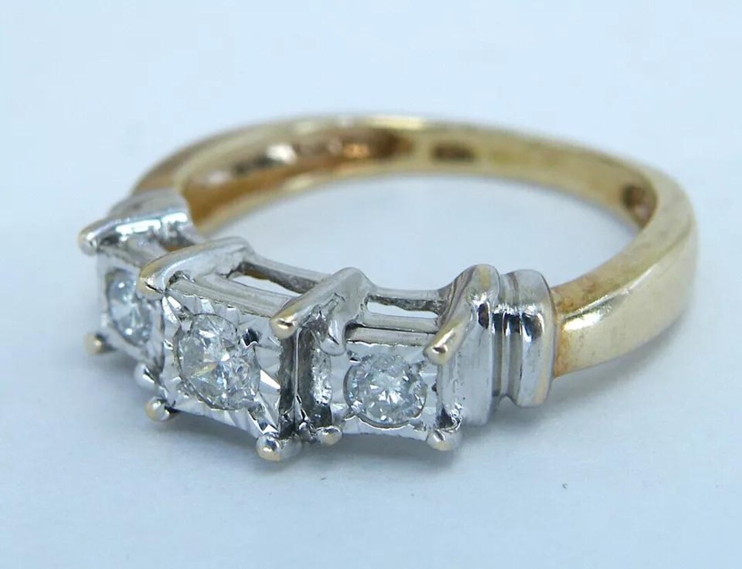 Vintage Antique 10k Vintage Gold Illusion Set Natural 1/4ct Diamond 3 ...