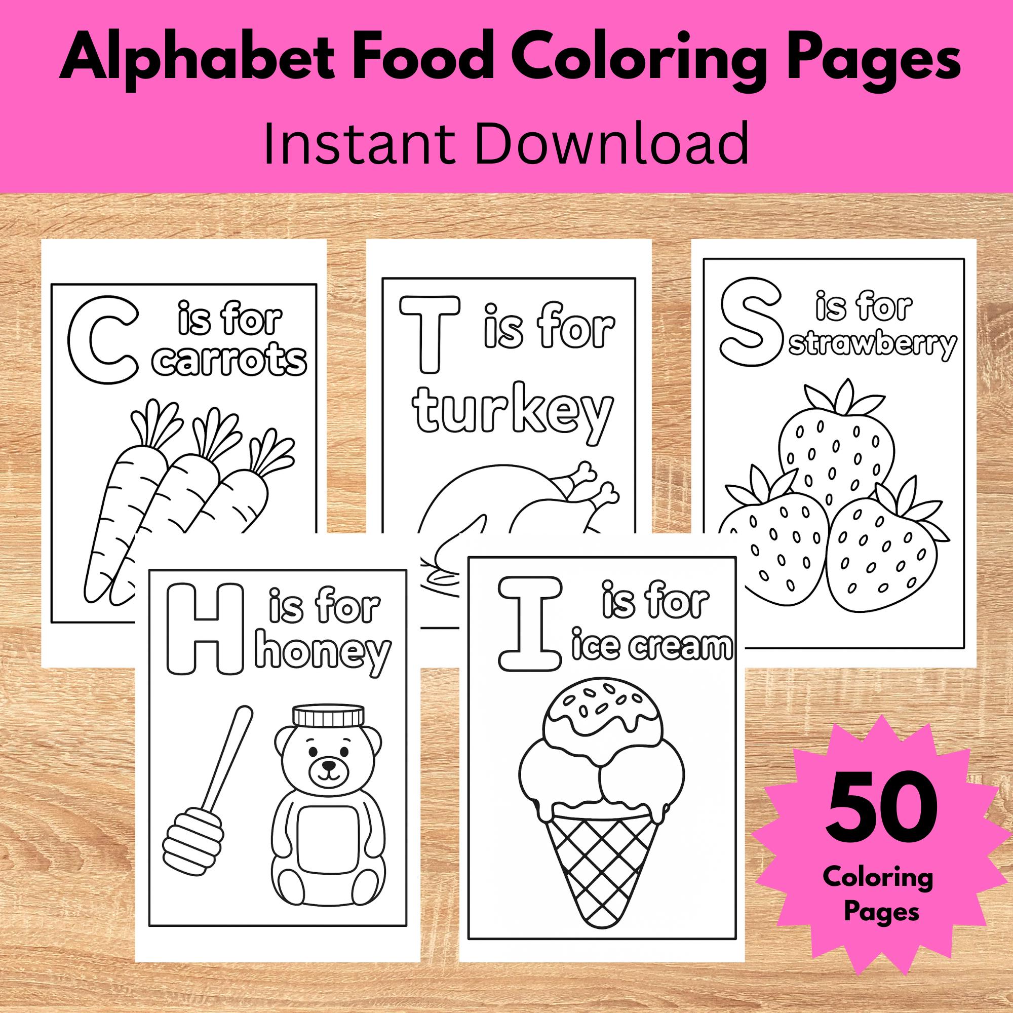 A-Z Food Coloring Pages, 50 Pages, Instant Download, Printable - Etsy