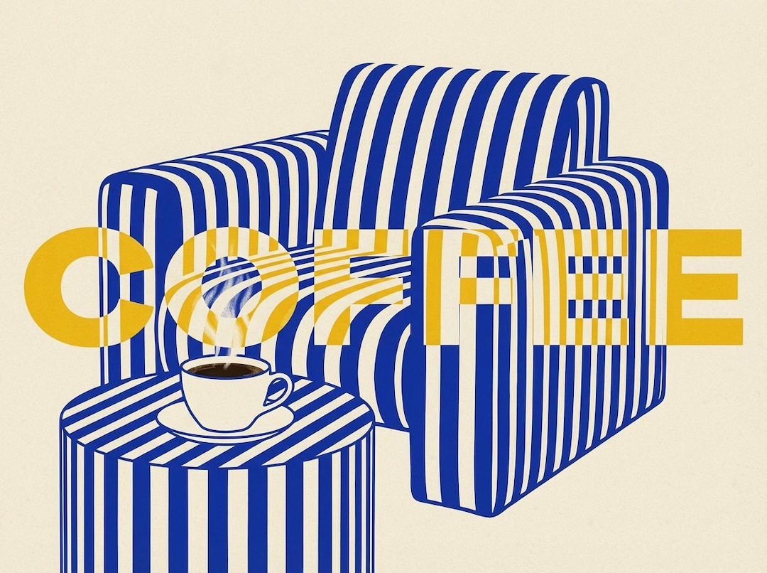 MCM Coffee Poster, Blue and Yellow, Modern Wall Decor - Etsy