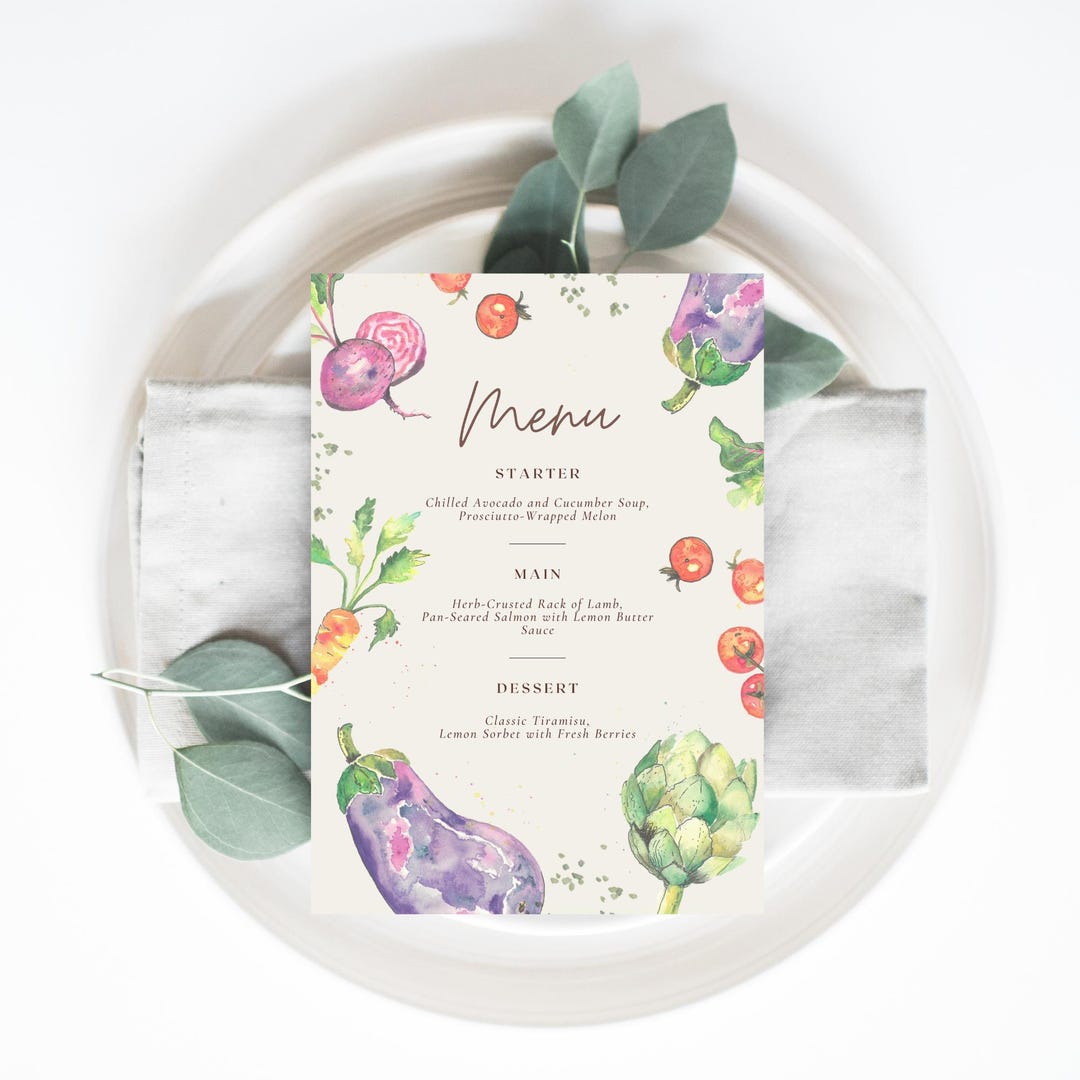 Watercolor Vegetable Menu Template | Editable & Printable Canva Design ...
