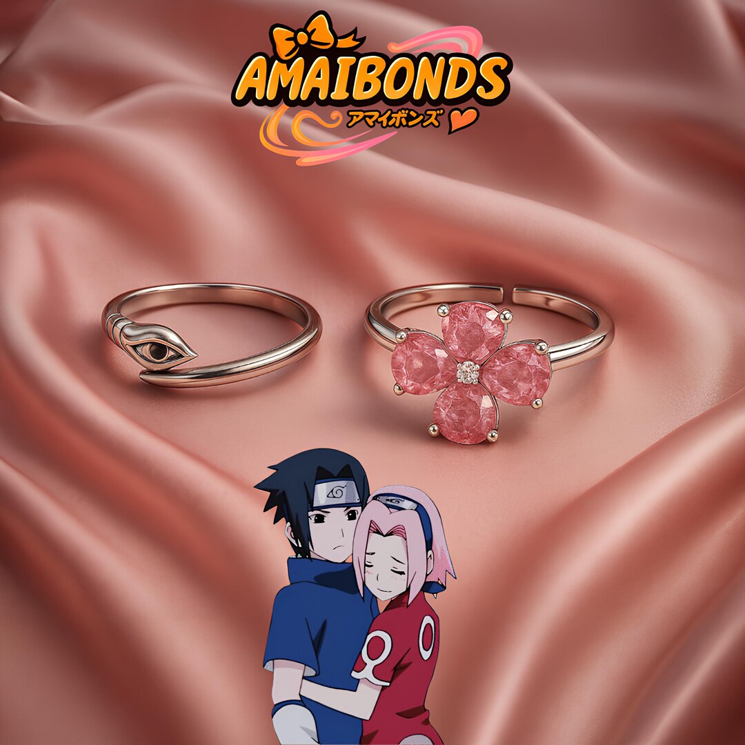 Sasuke X Sakura Inspired Couple Rings – Snake & Pink Flower, Anime ...
