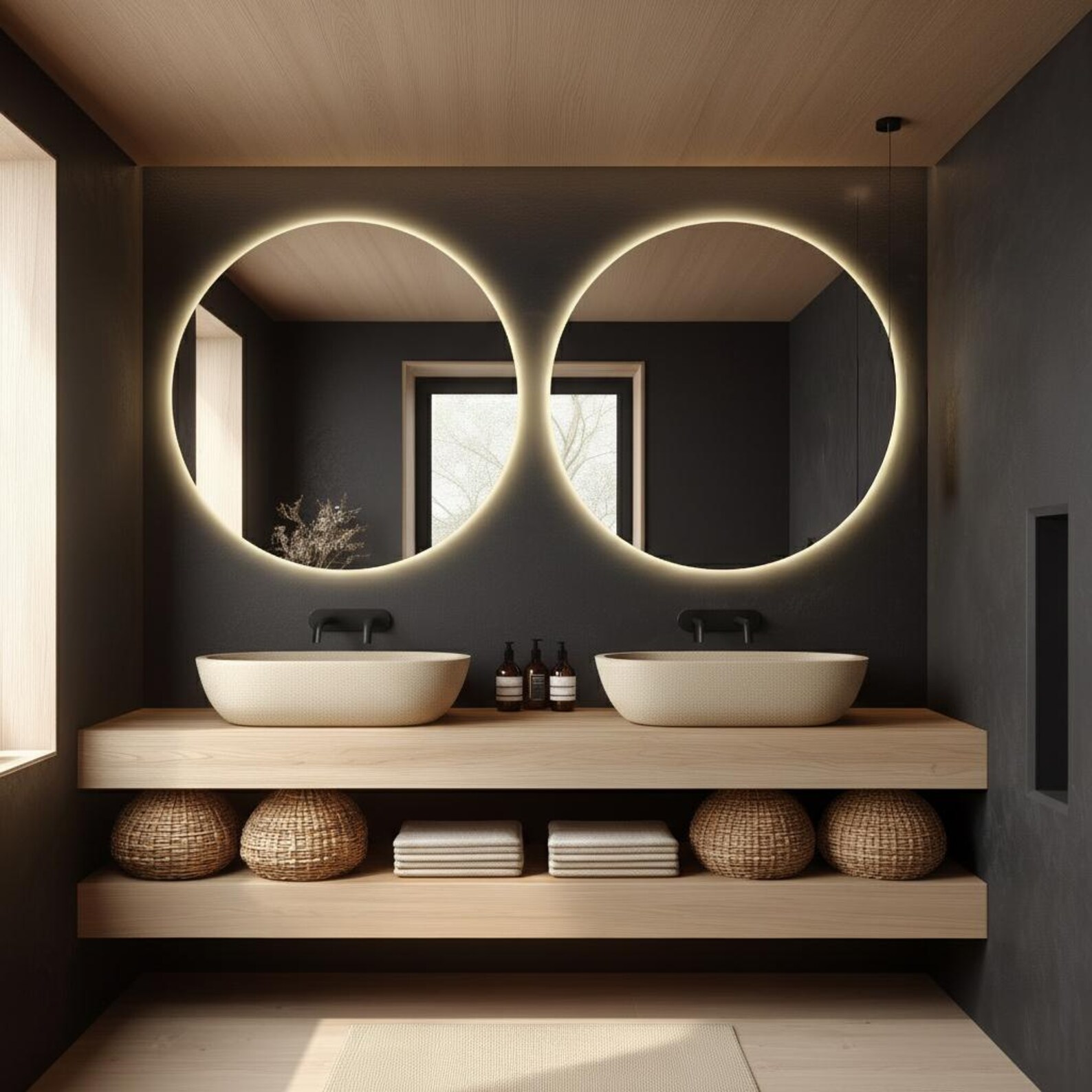 Led Lighted Round Bathroom Mirror, Circle Vanity Wall Mirror, Modern ...