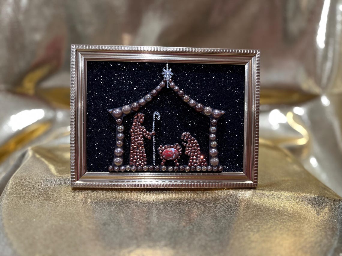 Gold Framed Nativity Scene Vintage Jewelry Rhinestone Art - Etsy