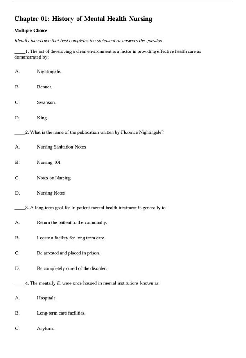 Assessment Resource Pack for Neeb's Mental Health Nursing 5th Edition ...