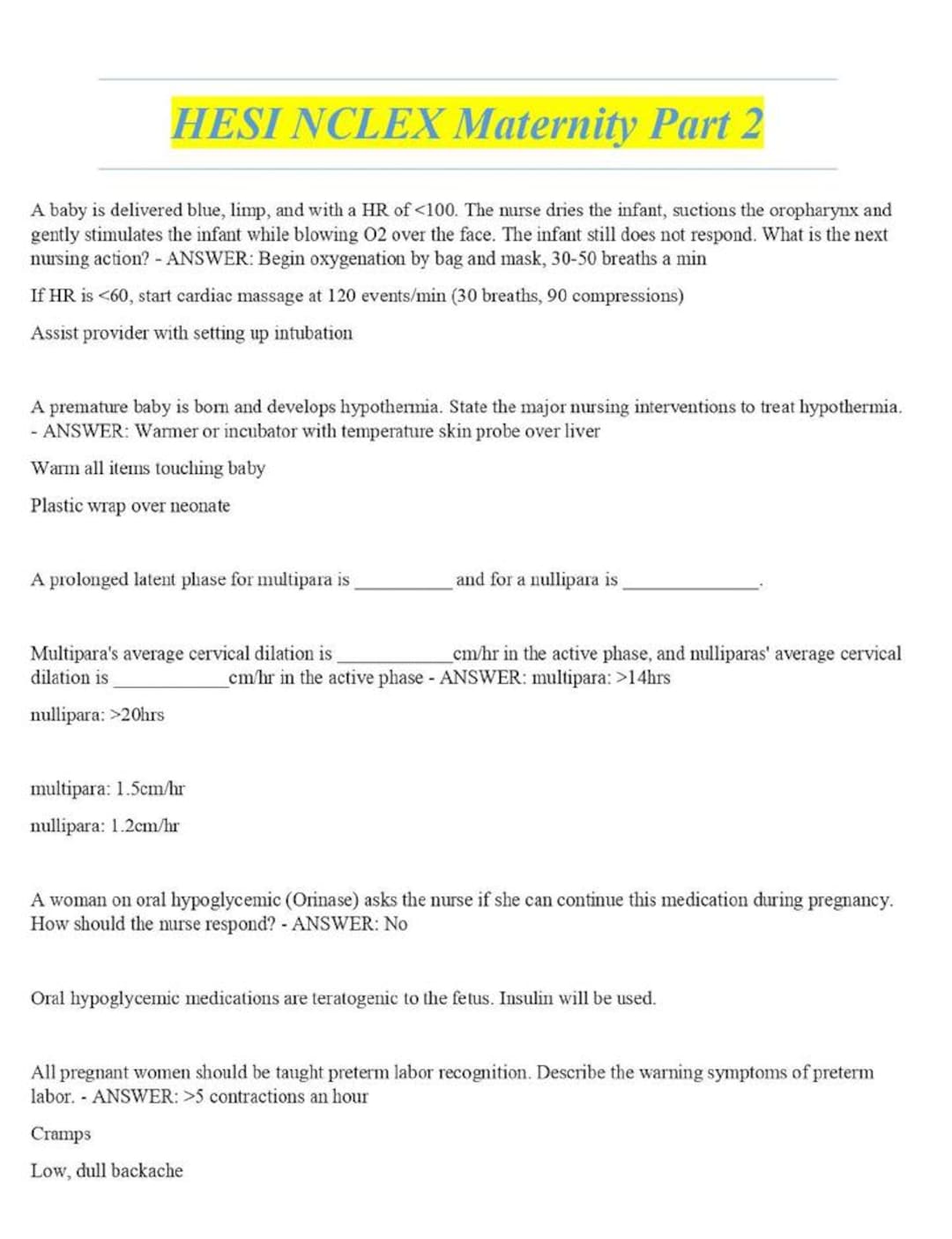 HESI NCLEX Maternity Part 2 Study Guide - Etsy