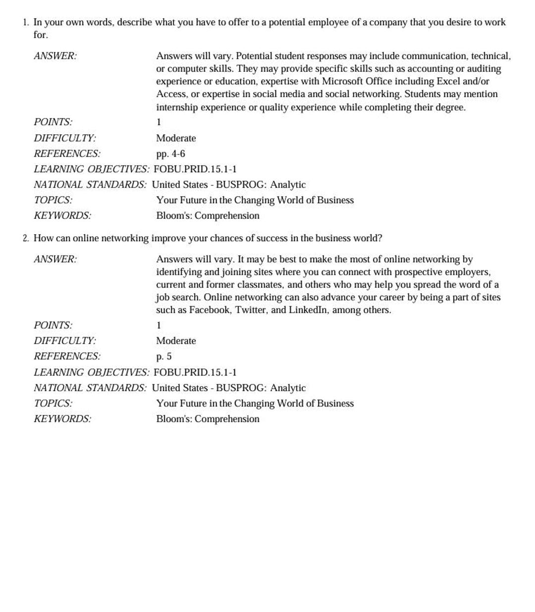 Practice Question and Answers for Foundations of Business 4th Edition ...