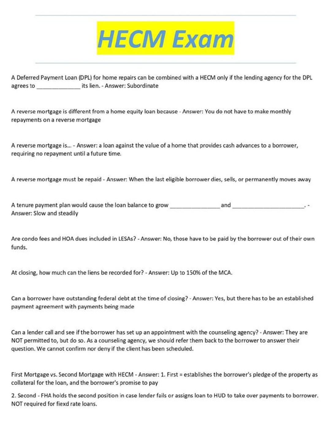 HECM Exam Study Guide - Etsy