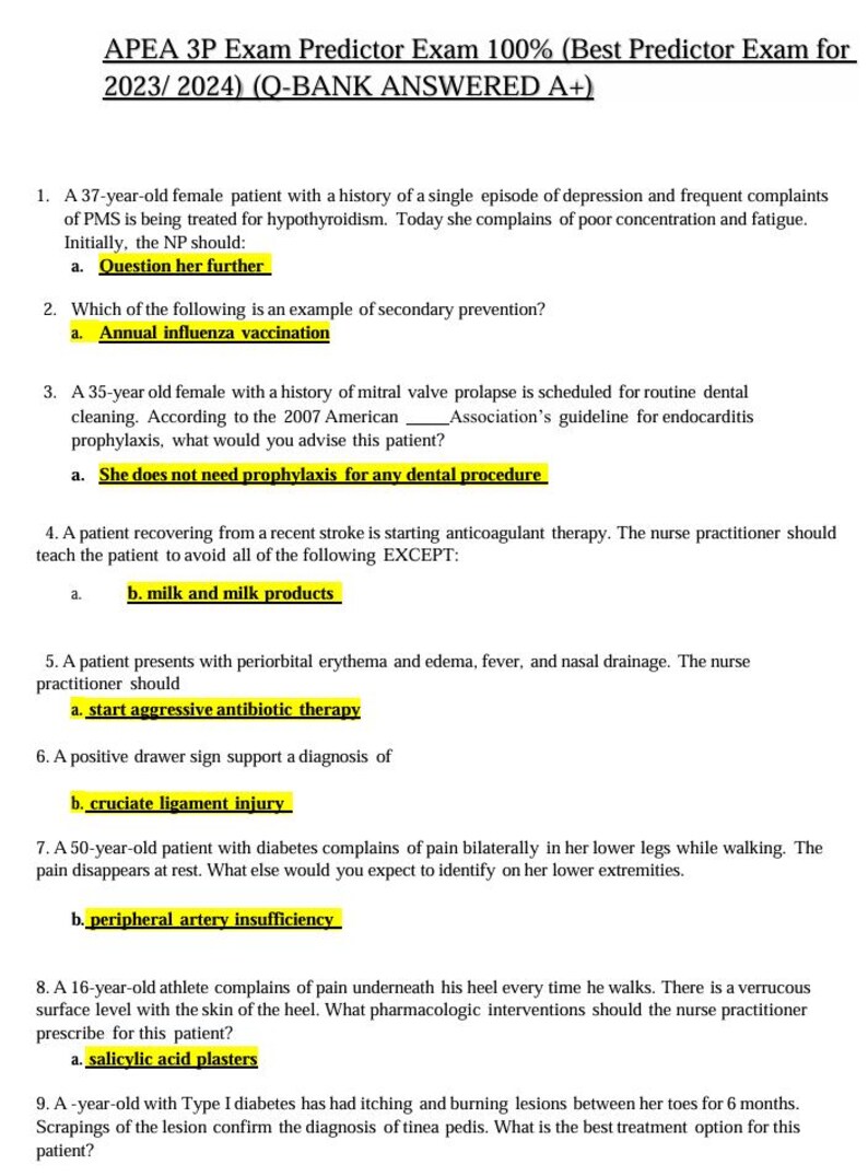 APEA 3P Exam Predictor 20242025 - 100% Verified Questions and Answers ...