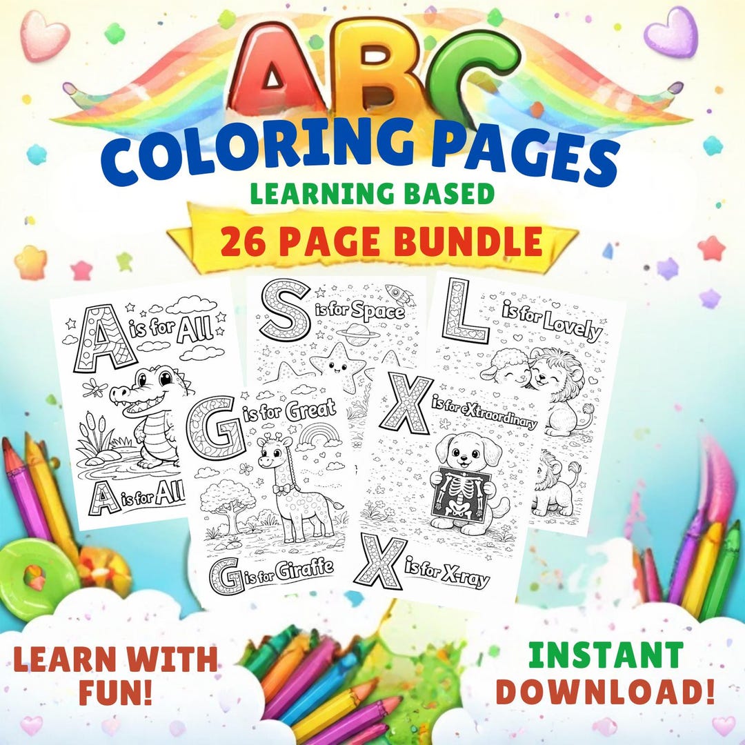 26 Alphabets ABC Coloring Pages Set, Printable Worksheets, Learning ...