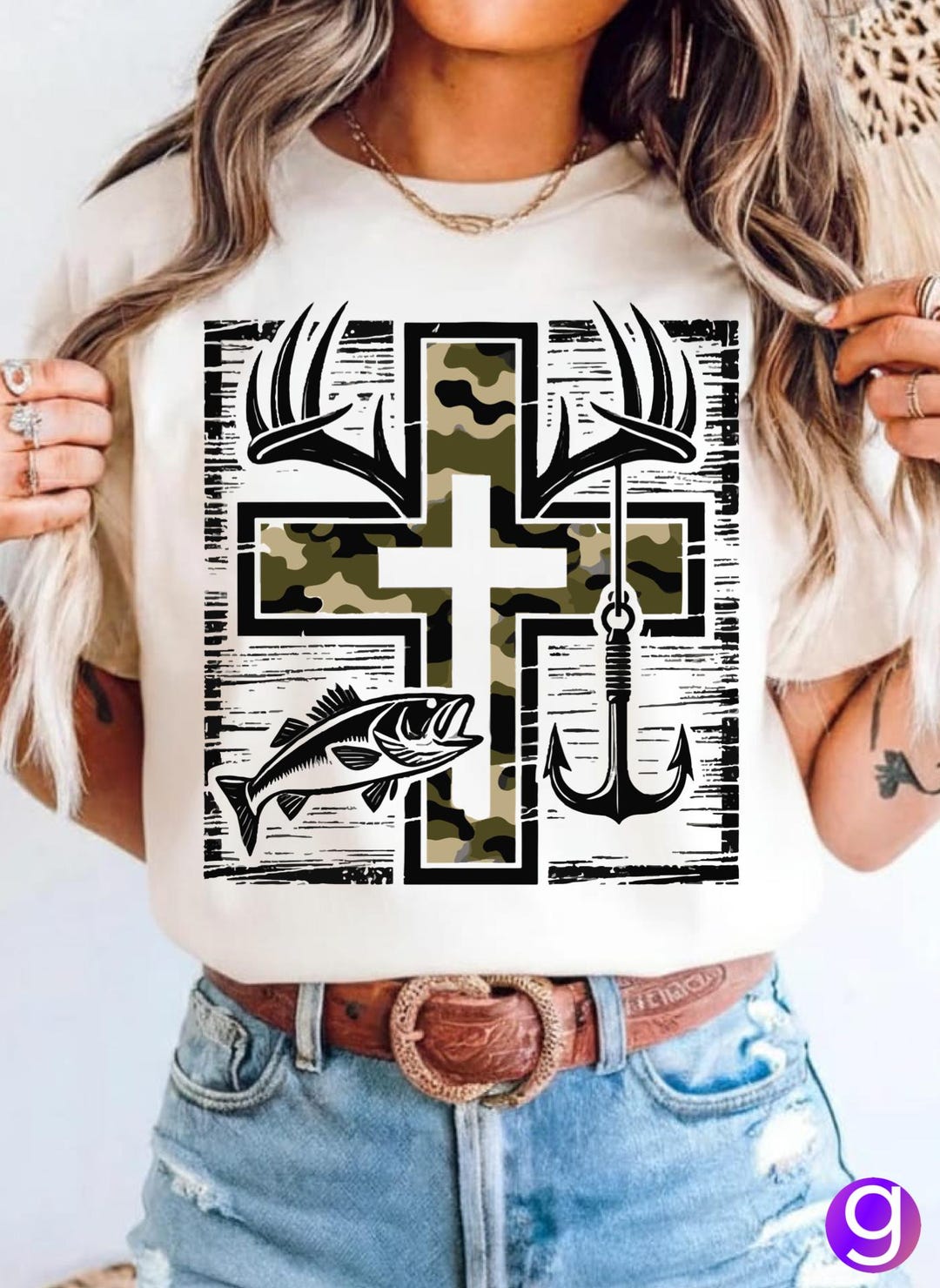 Camo Cross Antler Bass PNG | Christian Hunting Fishing Graphic (digital ...