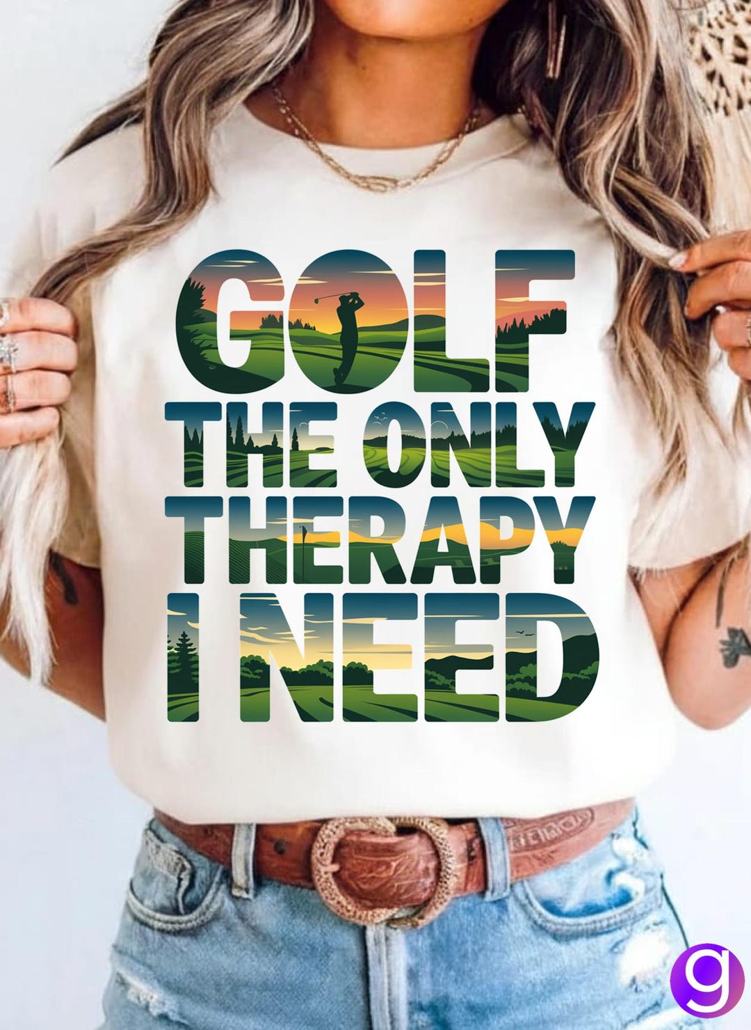Golf Therapy Retro Sunset Scene - PNG Sublimation Design (digital ...