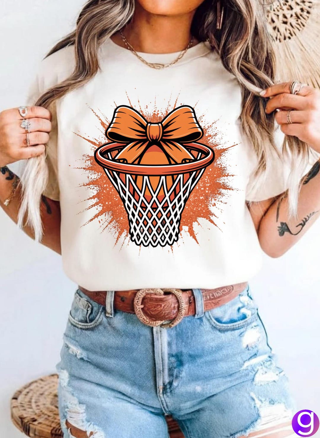 Basketball Hoop With Bow PNG – Cute Sporty Sublimation Design for T ...