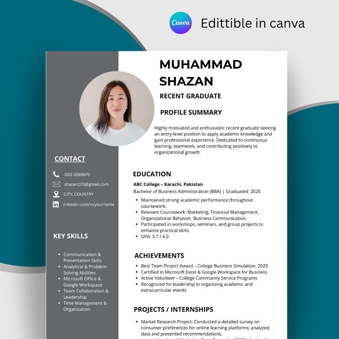 Editable Student Resume Template | Canva Cover Letter (digital Download ...