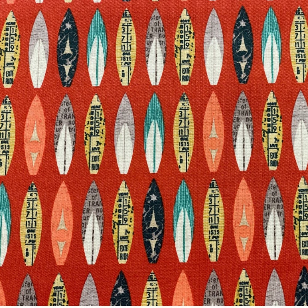 Offshore off Shore Surfboards Red - LAMINATED Cotton Fabric - Riley ...