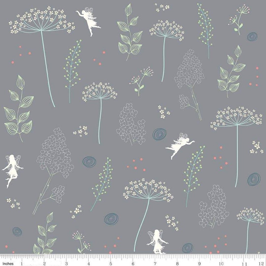 Fairy Edith Wildflowers Gray * - LAMINATED Cotton Fabric - Riley Blake ...