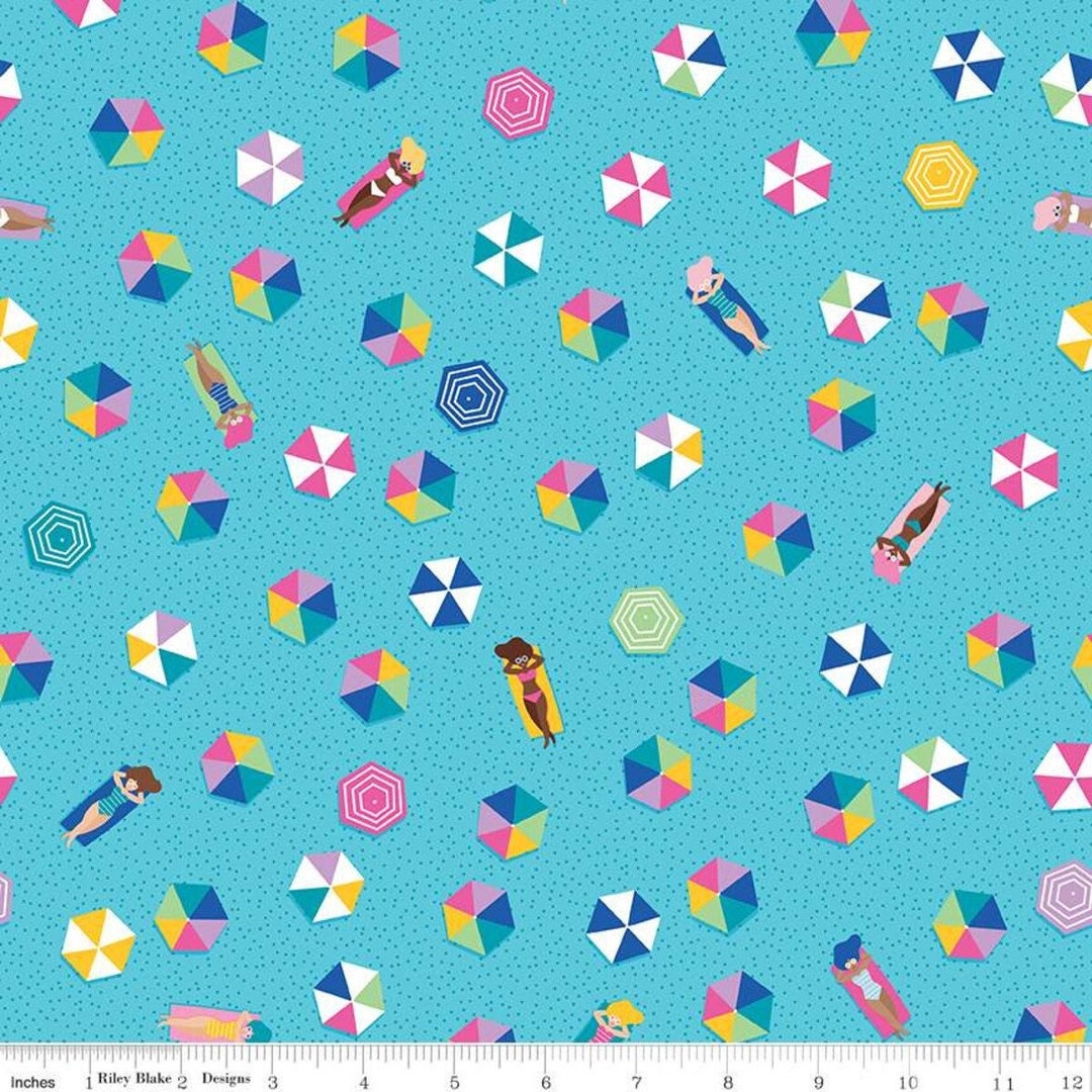 Sunshine Blvd Umbrella Aqua * - LAMINATED Cotton Fabric - Riley Blake ...