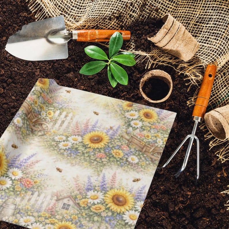 Sunny Cottage Garden Wrapping Paper Printable | Cheerful Floral Gift ...