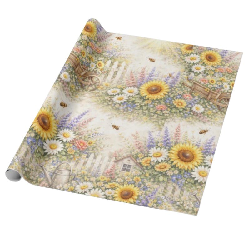 Sunny Cottage Garden Wrapping Paper Printable | Cheerful Floral Gift ...