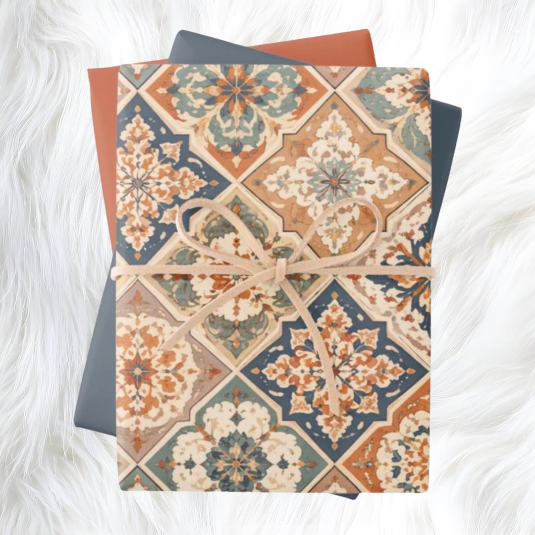 Moroccan Zellige Printable Wrapping Paper, Earth Tone Geometric Gift ...