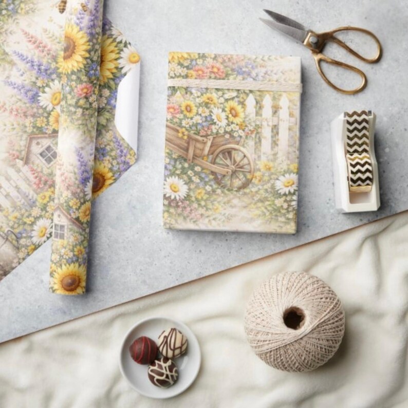 Sunny Cottage Garden Wrapping Paper Printable | Cheerful Floral Gift ...